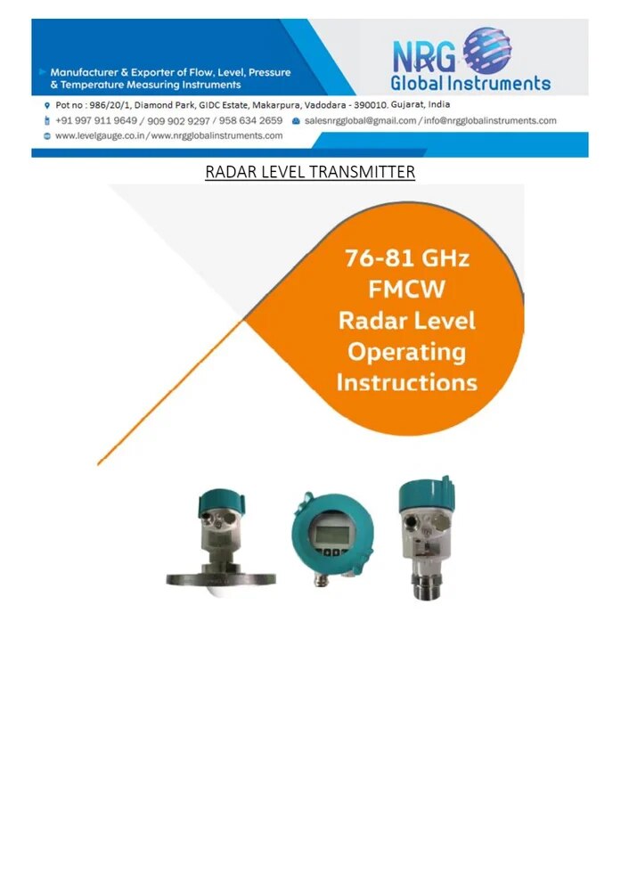 Non Contact Radar Level Transmitter Products in Vadodara | NRG Global ...